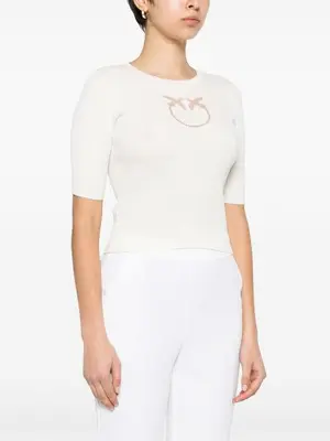 Pinko Love Birds Ribbed Top - Neutrals
