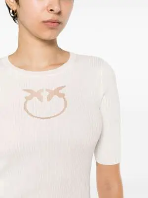 Pinko Love Birds Ribbed Top - Neutrals