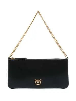 Pinko Leather Shoulder Bag With Chain Strap - Black