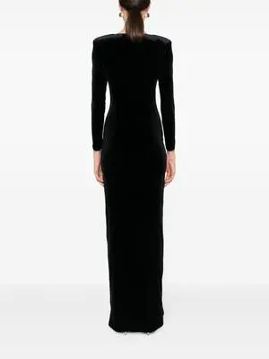 NISSA Floral-detail Velvet Maxi Dress - Black