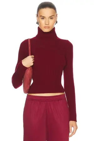 Enza Costa Ribbed Turtleneck Sweater - Ruby