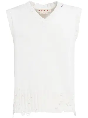 Marni Distressed Sweater Vest - White