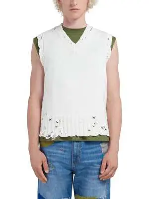 Marni Distressed Sweater Vest - White