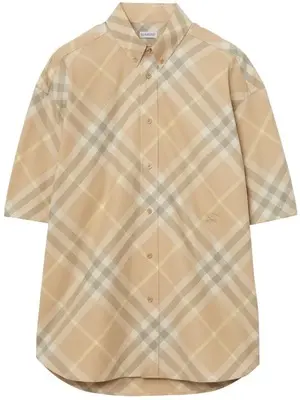 Burberry Checkered Short-sleeved Button-down Shirt - Neutrals