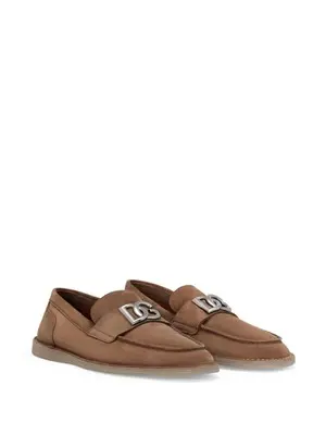 Dolce & Gabbana Logo-plaque Suede Loafers - Brown