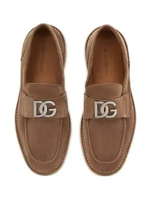 Dolce & Gabbana Logo-plaque Suede Loafers - Brown