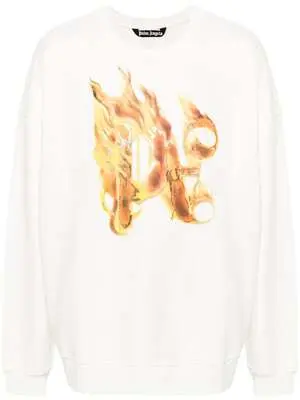 Palm Angels Logo-flame Print Sweatshirt - Neutrals