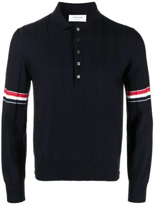 Thom Browne Rwb-stripe Knitted Polo Shirt