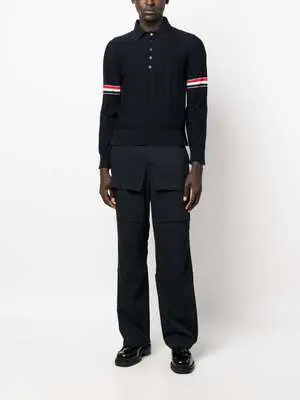 Thom Browne Rwb-stripe Knitted Polo Shirt