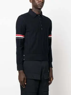 Thom Browne Rwb-stripe Knitted Polo Shirt
