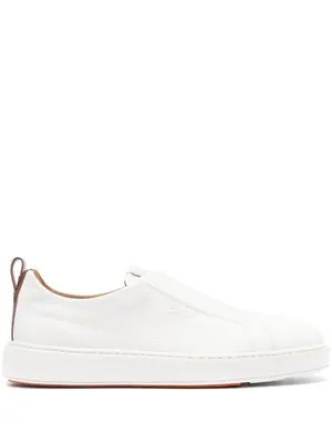 Santoni Leather Slip-on Sneakers - White