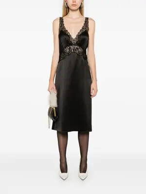 Saint Laurent Lace-panel Midi Dress - Black