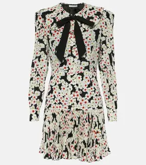 Alessandra Rich Floral Silk Minidress With Bow Detail - Multicoloured