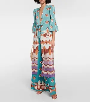 ADRIANA DEGREAS Vintage Printed Silk Maxi Dress