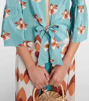 ADRIANA DEGREAS Vintage Printed Silk Maxi Dress
