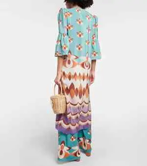 ADRIANA DEGREAS Vintage Printed Silk Maxi Dress
