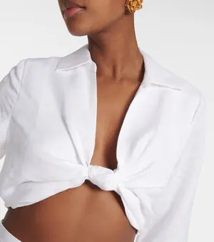 ADRIANA DEGREAS Knot-detail Linen-blend Crop Top