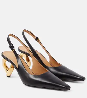 JW Anderson Chain Heel Leather Slingback Pumps - Black