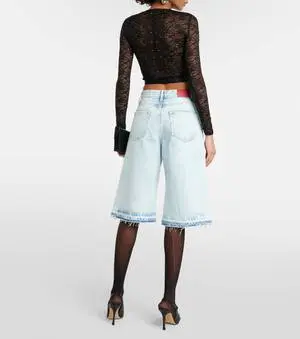 Alessandra Rich Embellished Denim Bermuda Shorts