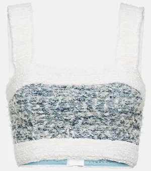 Balmain Tweed Denim Cropped Top - Multicoloured