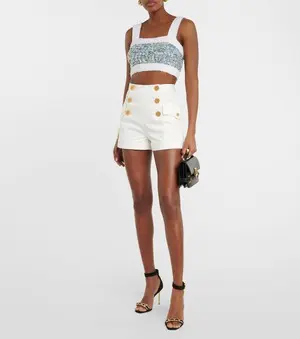 Balmain Tweed Denim Cropped Top - Multicoloured