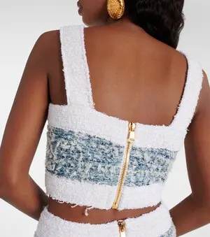 Balmain Tweed Denim Cropped Top - Multicoloured