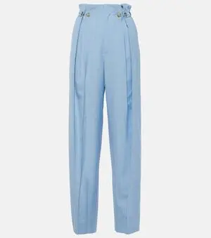Victoria Beckham Gathered Virgin Wool Tapered Trousers - Blue