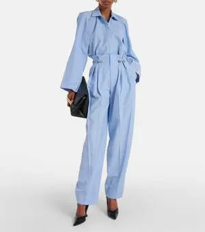 Victoria Beckham Gathered Virgin Wool Tapered Trousers - Blue