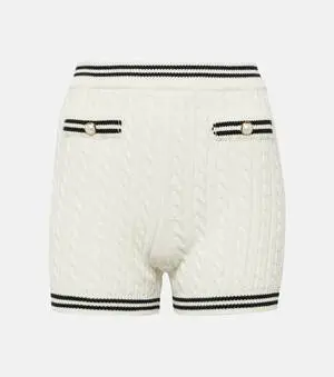 Alessandra Rich Striped Cable-knit Cotton Shorts - White