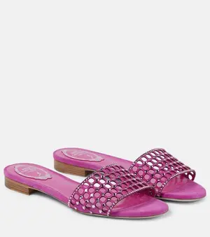 Rene Caovilla Embellished Suede Slides - Purple