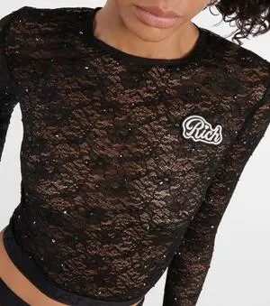 Alessandra Rich Embellished Logo Crop Top
