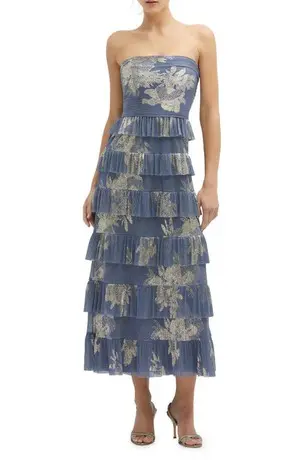 After Six Floral Print Strapless Ruffle Dress