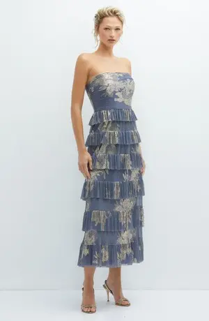 After Six Floral Print Strapless Ruffle Dress