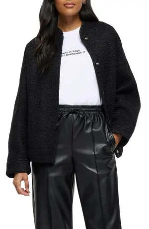 RIVER ISLAND Oversized Textured Bomber Jacket
