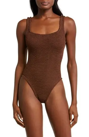 Hunza G Hunza G Square Neck One-Piece Swimsuit Metallic Chocolate