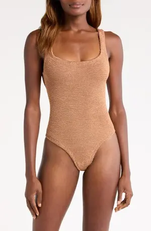 Hunza G Square Neck One-piece Swimsuit - Metallic Cocoa