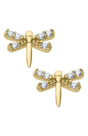MIGNONETTE 14k And Cubic Zirconia Dragonfly Stud Earrings - Gold