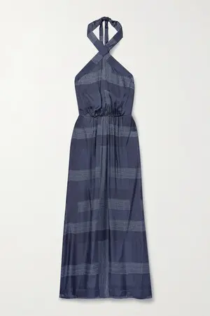 LEMLEM Net Sustain Ajani Striped Charmeuse Halterneck Midi Dress - Blue