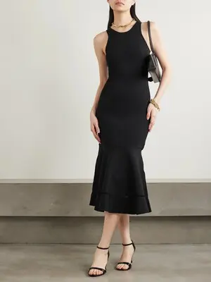 Victoria Beckham Vb Body Ruffled Stretch-knit Midi Dress - Black