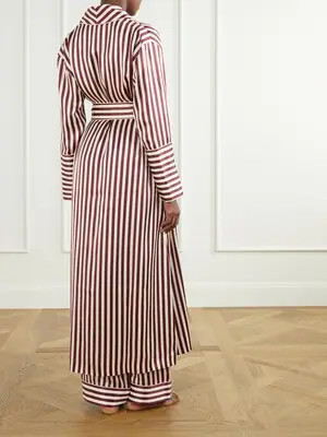 Olivia Von Halle Capability Belted Striped Silk-satin Robe