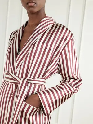 Olivia Von Halle Capability Belted Striped Silk-satin Robe