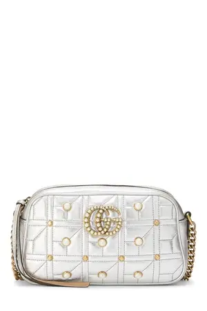 Gucci Leather & Faux Pearl Gg Marmont Crossbody