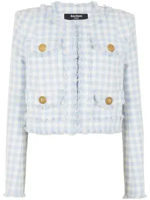 Balmain Balmain Textured Tweed Jacket Blue