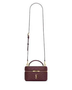 Saint Laurent Gaby Mini Lambskin Vanity Bag - Rouge Cabernet Smooth Leather/gold