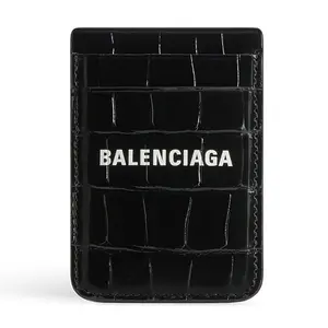 Balenciaga Cash Magnet Card Holder Crocodile Embossed - Black