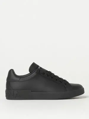 Dolce & Gabbana Leather Sneakers With Embossed Logo - Black