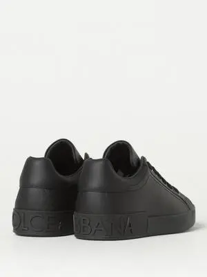 Dolce & Gabbana Leather Sneakers With Embossed Logo - Black