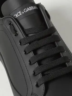 Dolce & Gabbana Leather Sneakers With Embossed Logo - Black