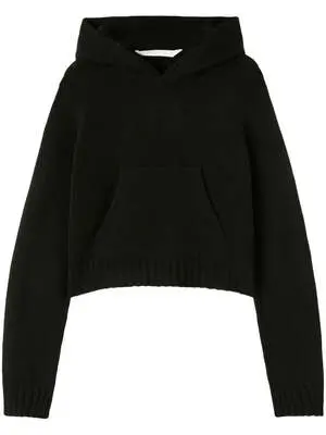 Palm Angels Curved-logo Wool-blend Hoodie - Black