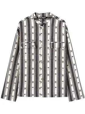 Palm Angels Monogram-print Striped Overshirt - Black